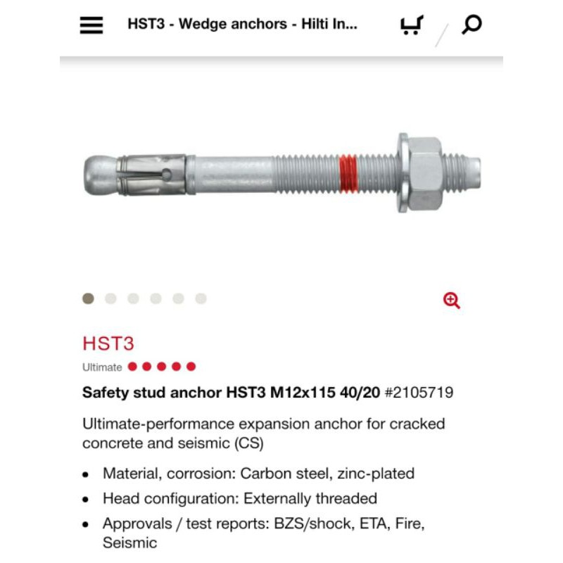 Jual HILTI DYNABOLT DINABOLT TRUBOLT ANCHOR HST3 M12 X 115MM | Shopee ...