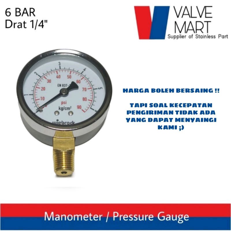 Jual MANOMETER / PRESSURE GAUGE 2,5" 6 KG / BAR | Shopee Indonesia