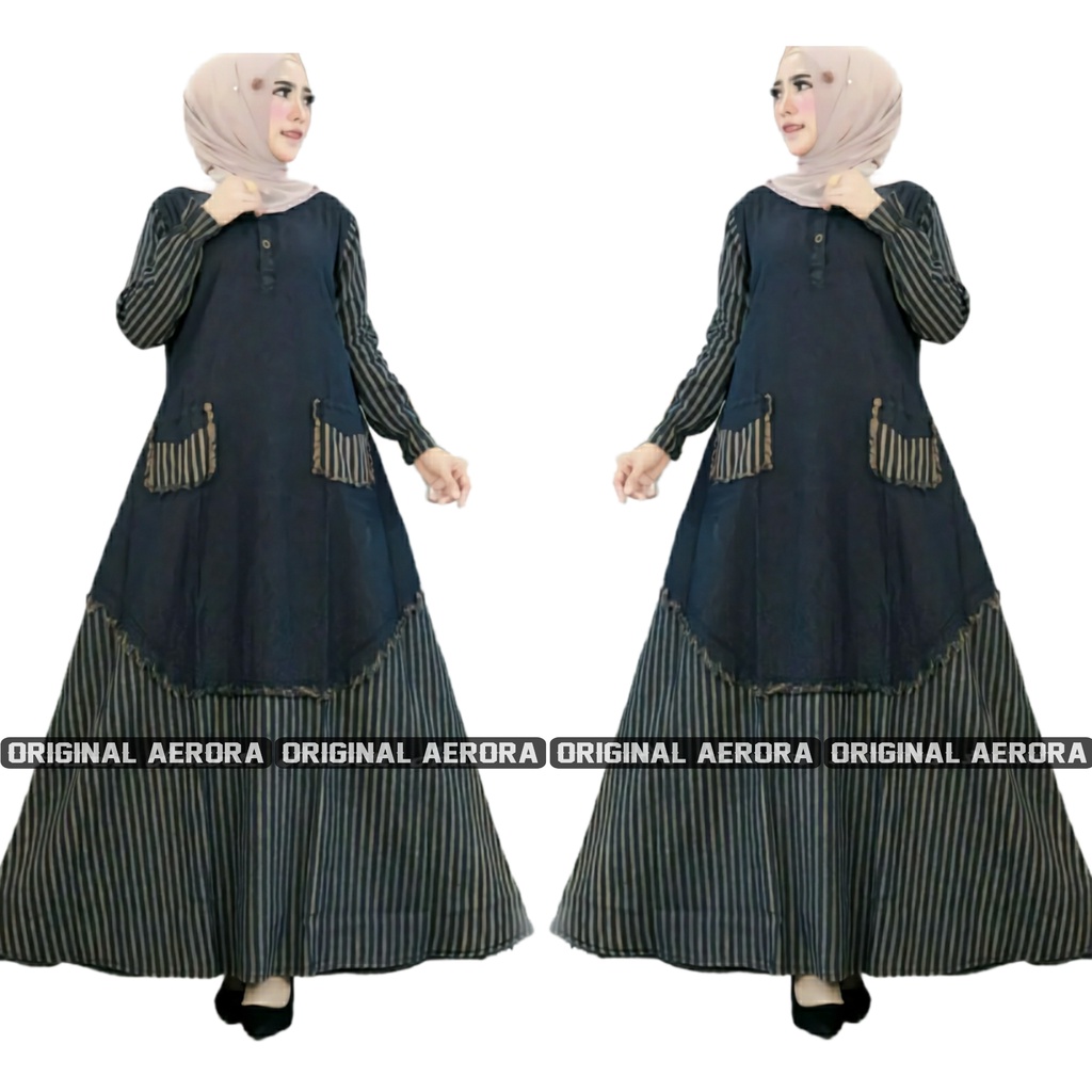 Jual Aerora Baju Gamis Dewasa Jeans Jins Denim Wanita Terbaru 2025