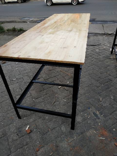 Jual Meja panjang 2 meter jati belanda kaki besi | Shopee Indonesia