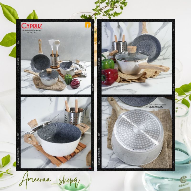 Jual Cypruz White Granite Cookware Set of 7 Pcs | Shopee Indonesia