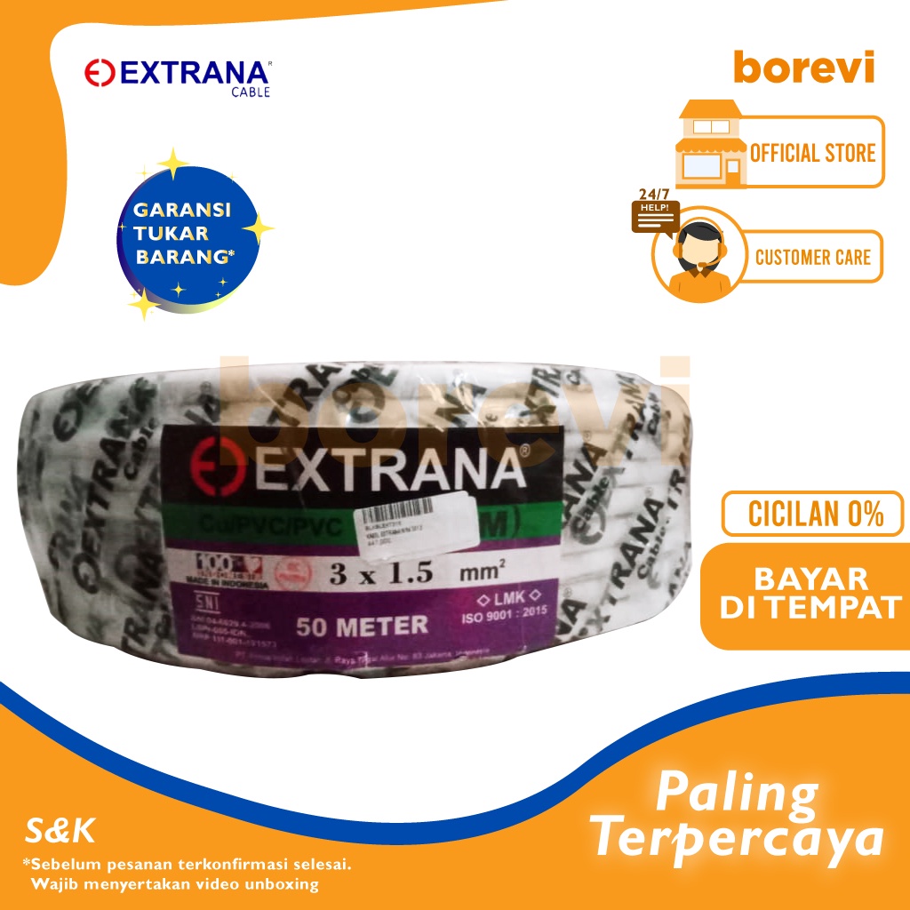 Jual KABEL EXTRANA 3 X 1,5 KABEL LISTRIK NYM 1 METER | Shopee Indonesia