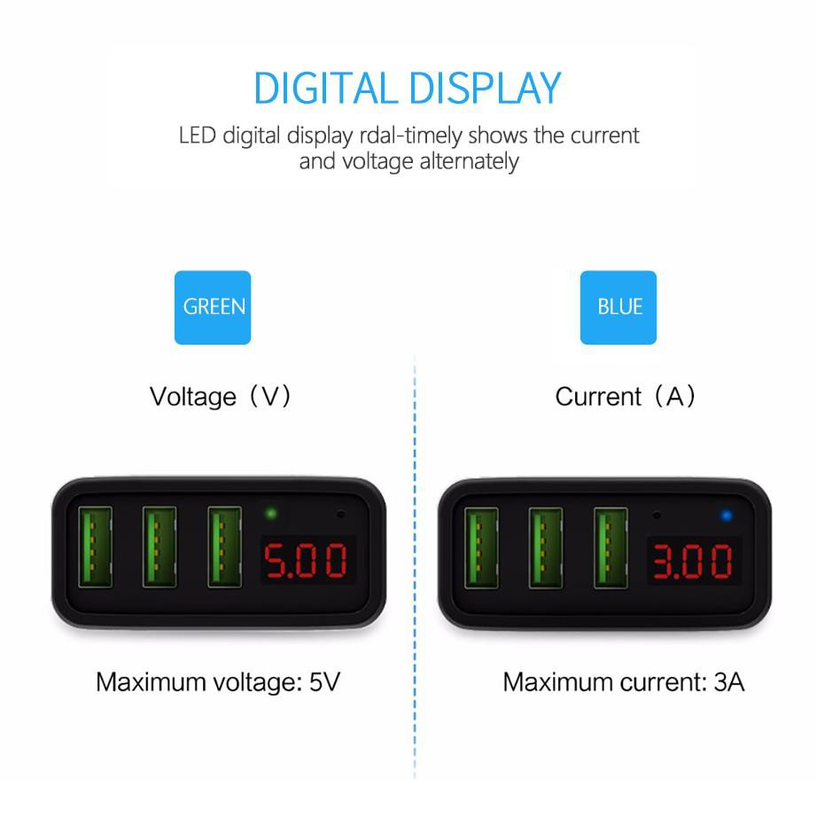 Jual CHOETECH Charger USB 3 Port 3A with LED Display - C0027 - Black ...