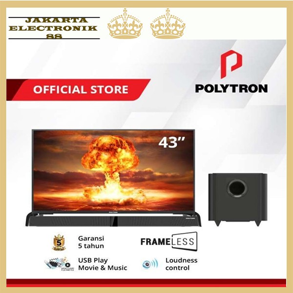 Jual TV LED POLYTRON 43 INCH SOUNDBAR FRAMELESS 43B | Shopee Indonesia