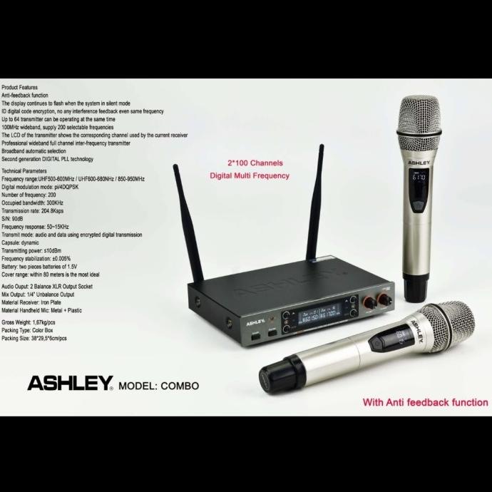 Jual MICROPHONE ASHLEY COMBO MIC WIRELESS ASHLEY ORIGINAL GARANSI BARU ...