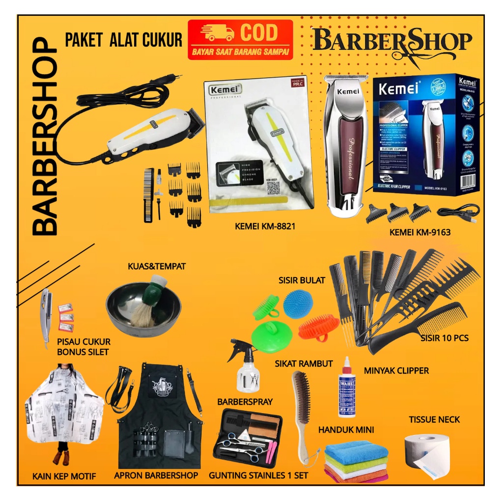 Jual Paket Alat Cukur Perlengkapan Barbershop Full Set Mesin Kemei 1 ...