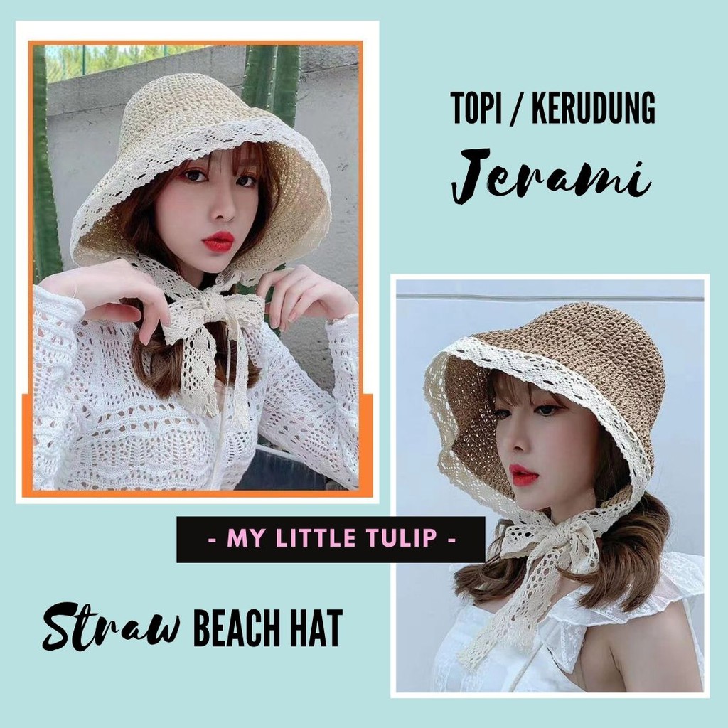 Jual Kerudung Jerami / Topi Jerami Straw / Topi Wanita Korea / Topi ...
