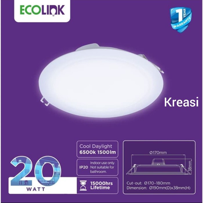 Jual LAMPU LED DOWNLIGHT ECOLINK 20W / 20 WATT - PUTIH | Shopee Indonesia