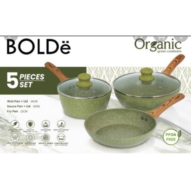 Jual Bolde Organic GREEN Pan Set 5pcs - Panci Anti Lengket Granite ...
