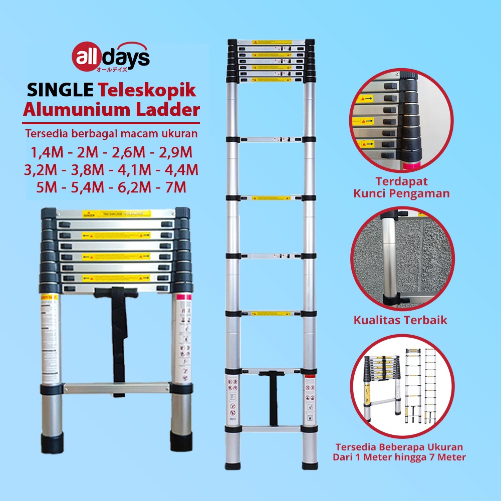 Jual Alldays Tangga Lipat Teleskopik Single 1,4m - 7m Alumunium Ladder ...
