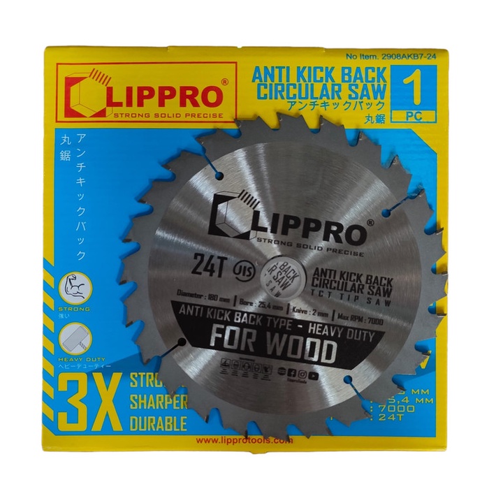 Jual MATA POTONG KAYU CIRCULAR SAW 7" 24T LIPPRO ANTI KICK BACK HEAVY ...
