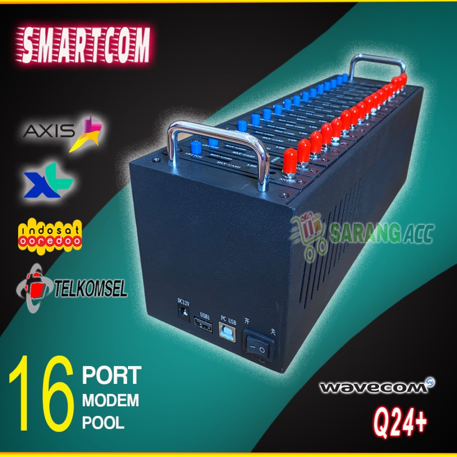 Jual SMARTCOM Modem Pool 16 Port Wavecom Q24 Plus Tombol Biru Q24+ | SMS HUB | DIAL-SMS OTP ...