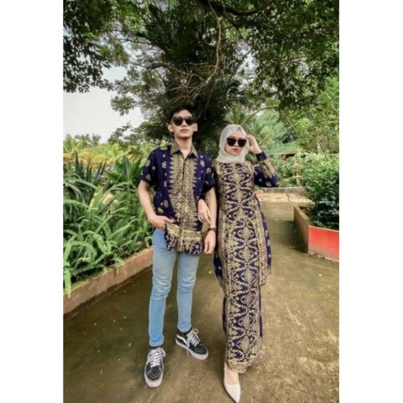 Jual setelan songket navy gold/baju couple/seragam keluarga | Shopee ...