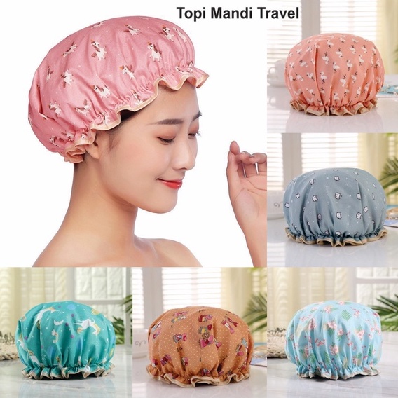 Jual Waterproof Premium Shower Cap Topi Mandi Travel Shower Cap ...