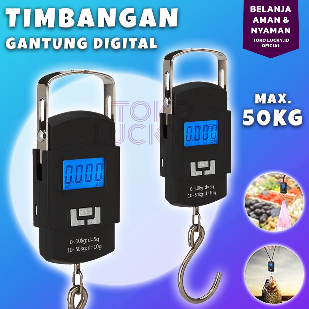 Jual Timbangan Gantung Mini 50 Kg LCD Digital Koper Bagasi Beras Ikan ...
