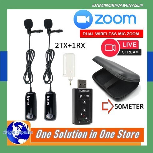 Jual Microphone Dual Mic Clip On Wireless USB PC Zoom Laptop 50Meter ...
