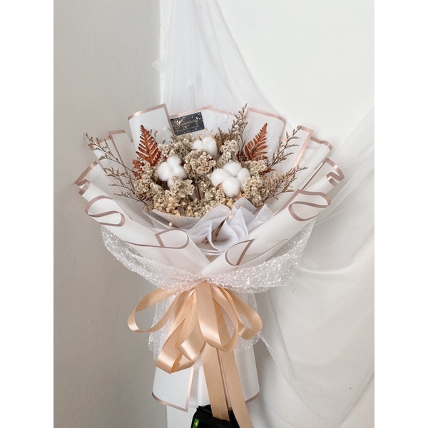 Jual (READY STOK) / Cotton dan rose rustic buket wraping snow / bunga ...