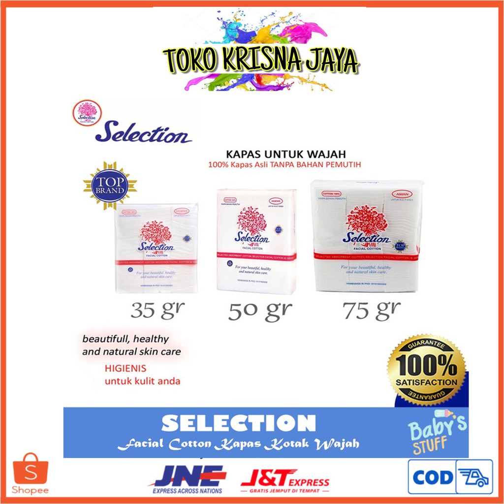 Jual KAPAS SELECTION FACIAL COTTON KEMASAN 35 GR | 50 GR | 75 GR ...