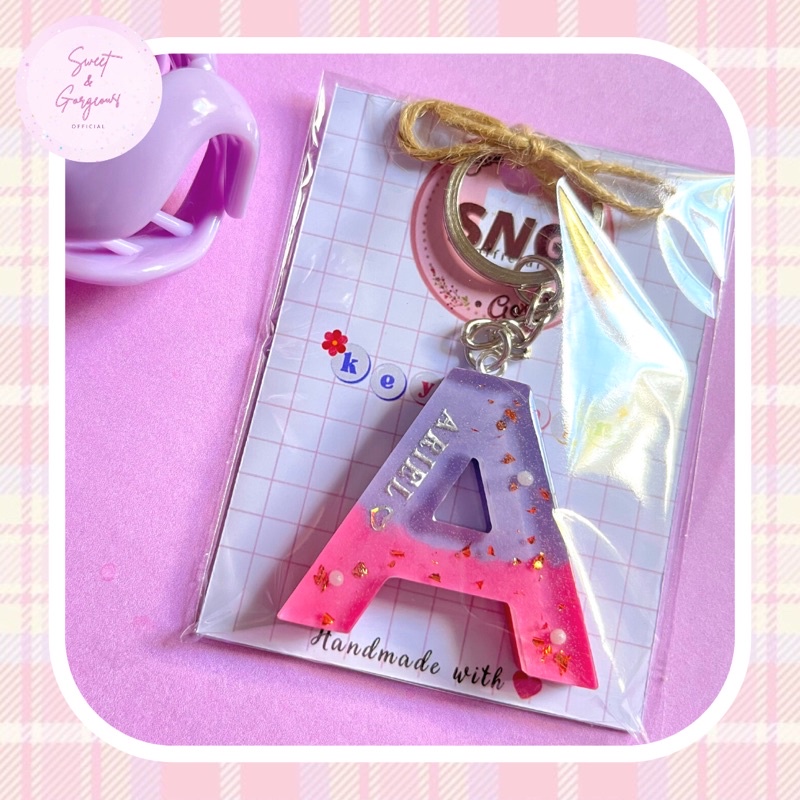 Jual SNG - Resin Keychain Custom tambah Sticker Nama Gantungan Kunci ...