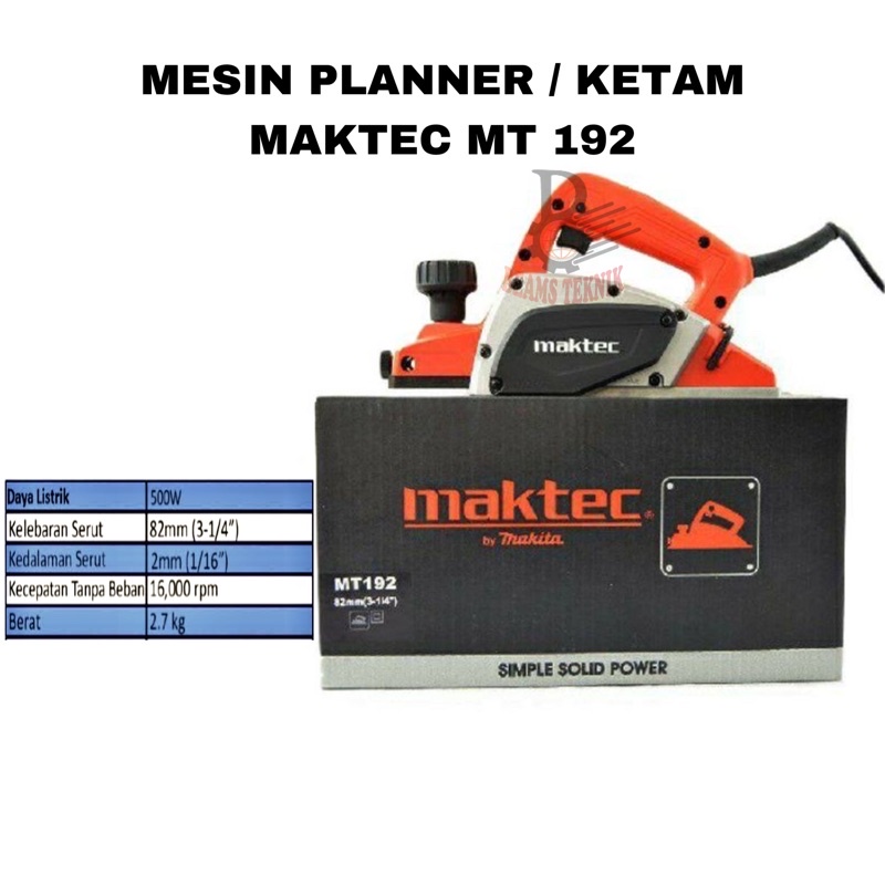 Jual Mesin Planer Serut Kayu / Ketam 82mm MAKTEC MT192 MT 192 | Shopee ...