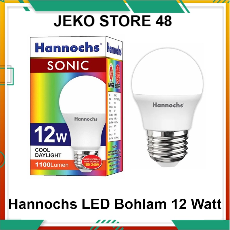 Jual Lampu Bohlam LED HANNOCHS 12 Watt GARANSI 1 TAHUN Bulb Cool White Hemat Energi Cahaya 1100 ...