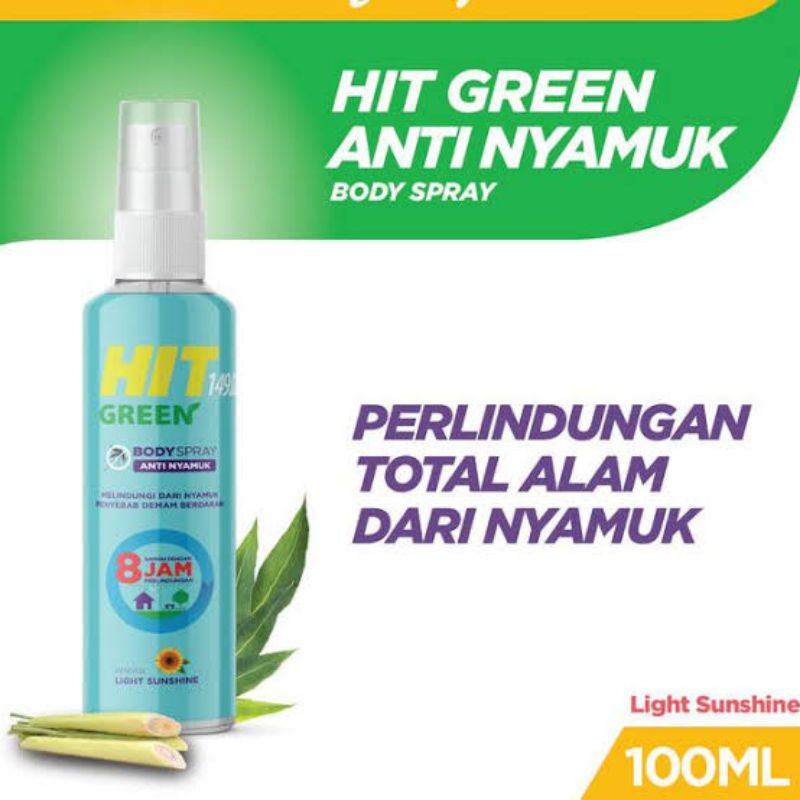 Jual Hit Green Body Spray Anti Nyamuk 100ml Light Sunshine | Shopee ...