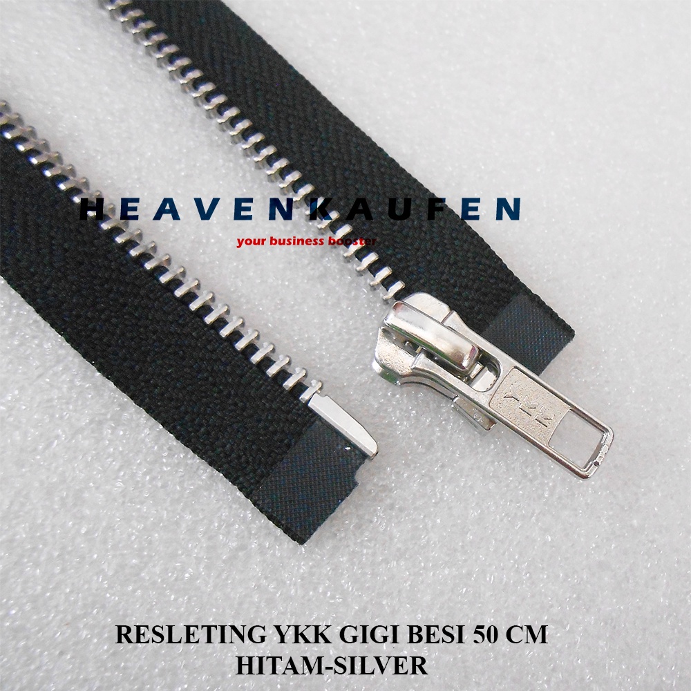 Jual Resleting Zipper YKK Gigi Besi 50 cm / 20 inch Warna Hitam - Silver Open End Buka Lepas ...