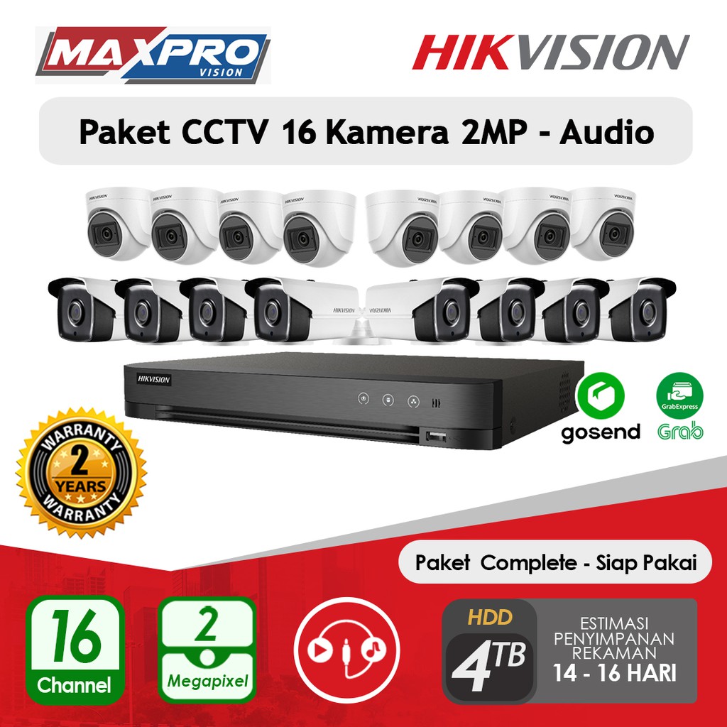 Jual PAKET CCTV 16 CAMERA 2MP AUDIO 4 TB HDD HIKVISION | Shopee Indonesia