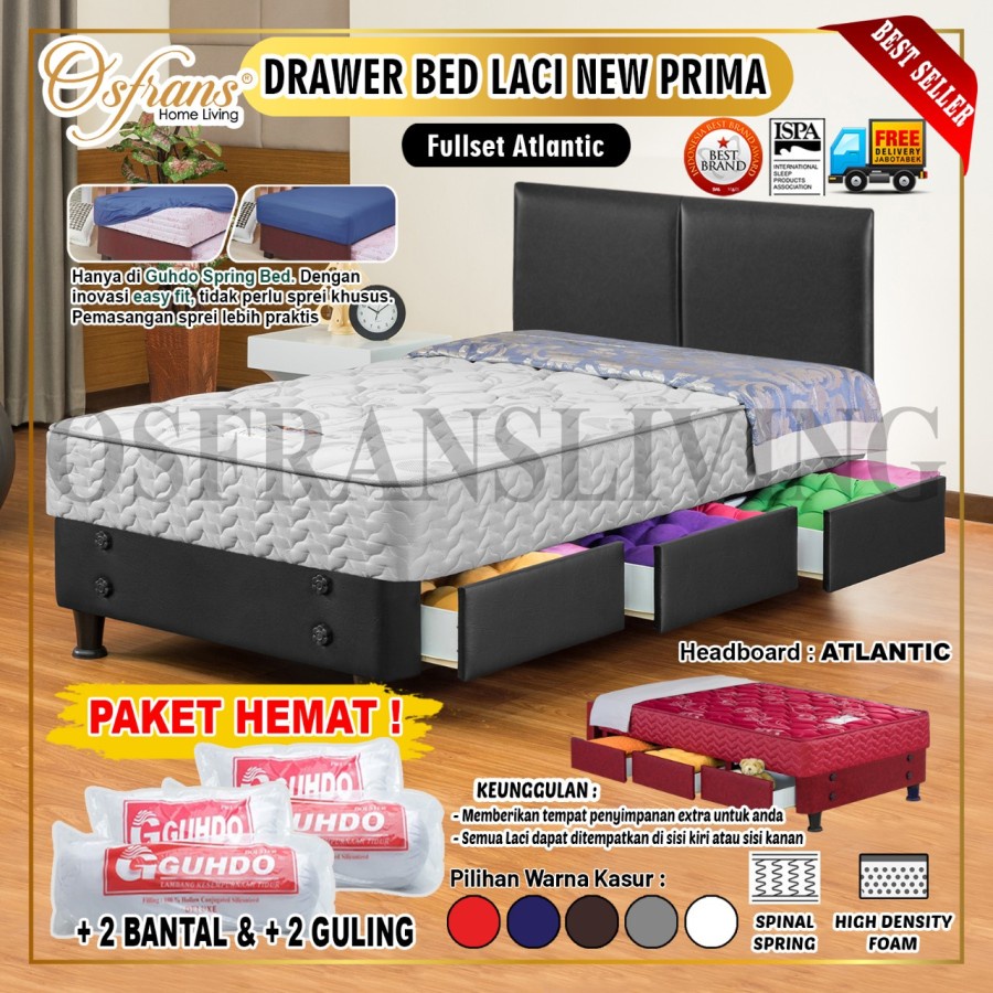 Jual Guhdo Spring Bed 3 Laci New Prima Drawer Bed HB Atlantic FULL SET / TANPA SANDARAN 90x200 ...