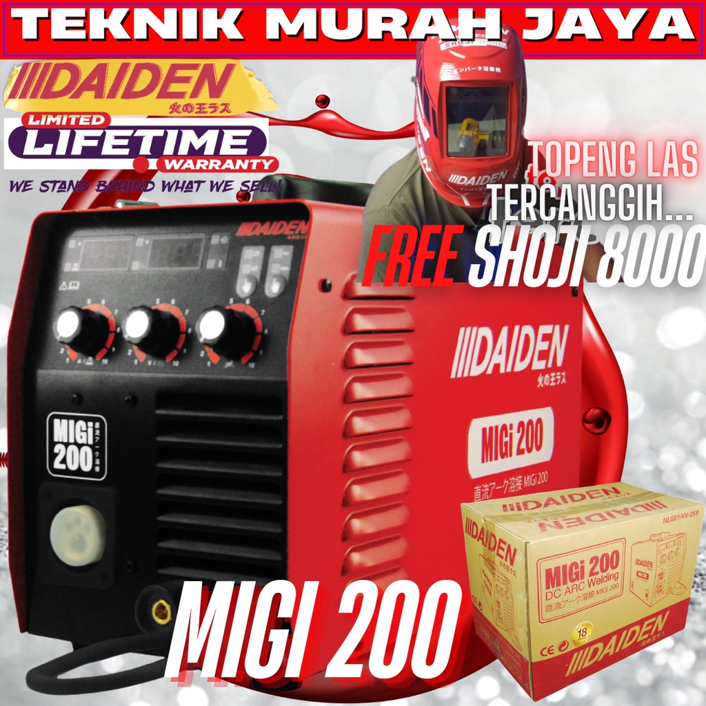 Jual DAIDEN MIGi 200 Mesin Travo Las Gas / Pakai CO2 / MMA Electrode / TiG Termurah BONUSAN MIGi ...