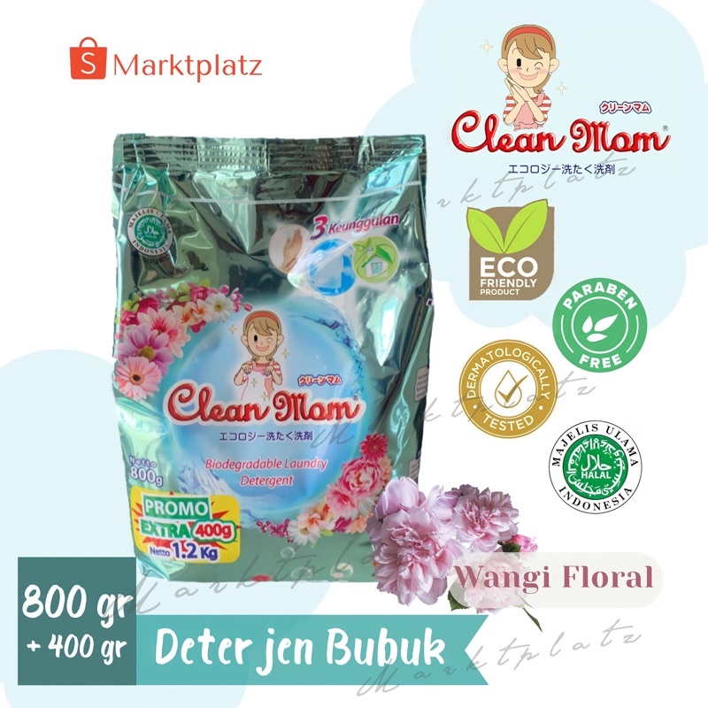 Jual Clean Mom Detergent 1,2kg - Deterjen Bubuk 800g + 400g Top Load ...
