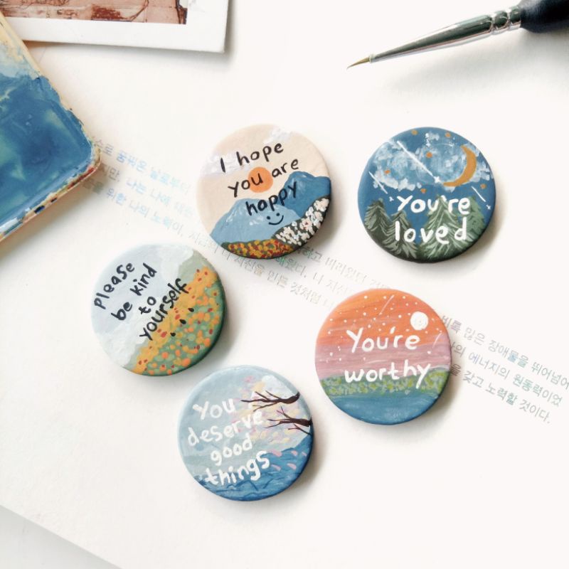 Jual Positive Affirmation Words Handmade Air Dry Clay Pins with Glossy ...