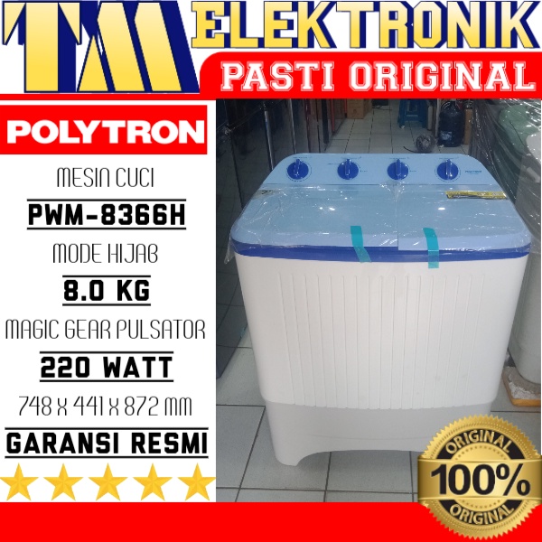 Jual MESIN CUCI POLYTRON PWM 8366 / Mesin Cuci 2 Tabung Kapasitas 8 Kg ...
