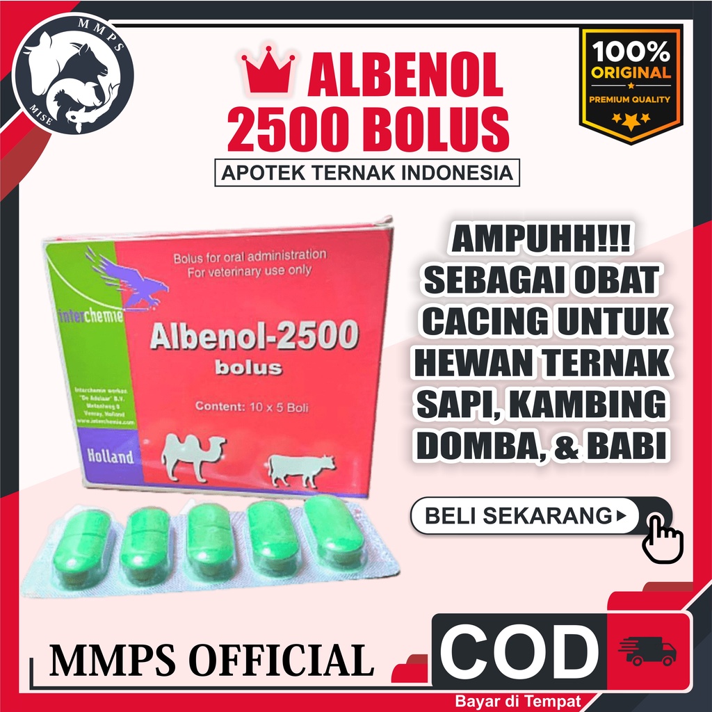 Jual ALBENOL 2500 1 BOLUS - Obat Cacing Sapi Kuda Kerbau Babi Domba ...