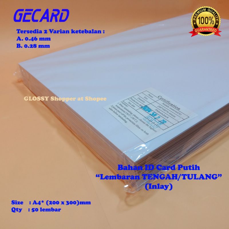 Jual BAHAN PVC ID CARD - PVC nya saja - Lembaran Tengah/Tulang 0.28 ...