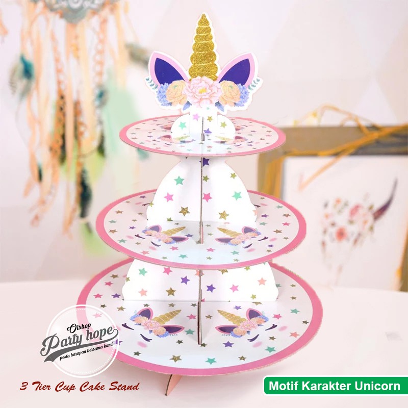 Jual standing cake unicorn putih / tempat kue / tier cupcake stand unicorn bunga | Shopee Indonesia