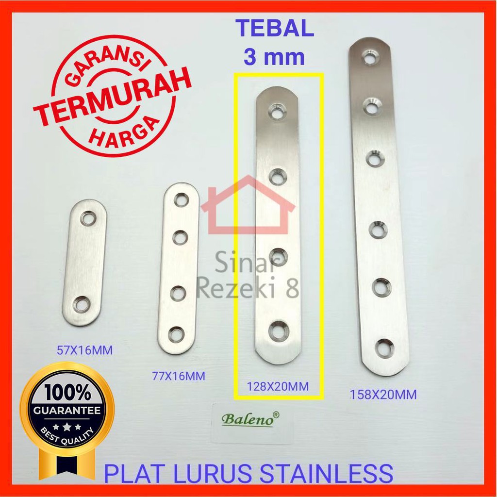 Jual Plat Lurus 128 x 20 mm STAINLESS Steel 4 Lubang Siku Konektor ...