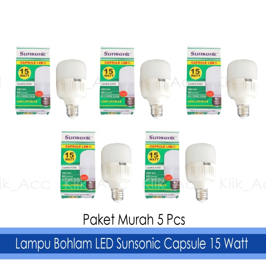 Jual Lampu Led Sunsonic 15 Watt 15w Cahaya Putih Paket 5 Pcs | Shopee Indonesia