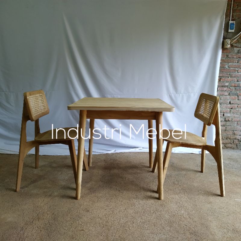 Jual Set Meja Makan Jati Minimalis Retro Scandinavian - Kursi Cafe Restro Rotan | Shopee Indonesia
