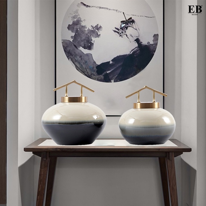 Jual EB Home Chinese Porcelain Jar Vase Set Keramik Tembaga Murni ...