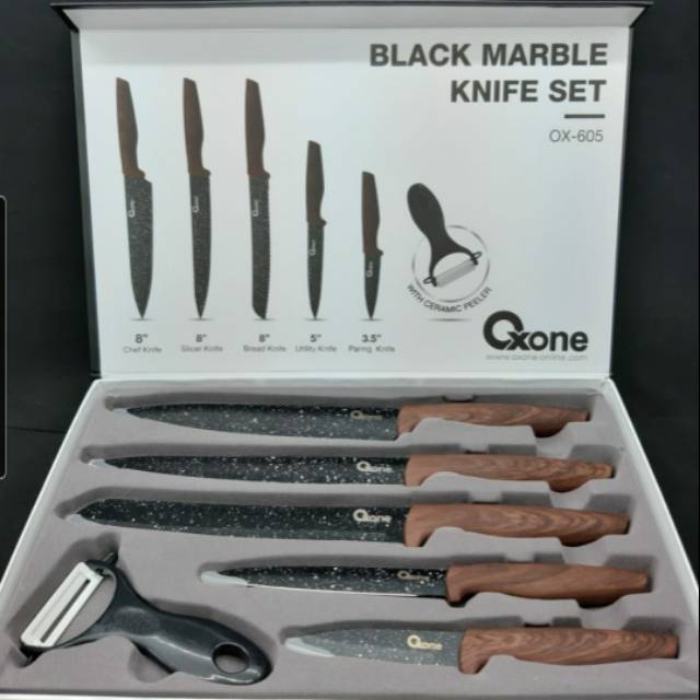 Jual Oxone Black Marble Knife Set OX-605 Set Pisau Dapur Stainless steel Oxone ox 605 | Shopee ...
