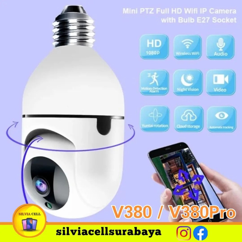 Jual IP Camera CCTV Bulb WiFi PTZ AI Smart Panoramic V380 Lampu Bohlam ...