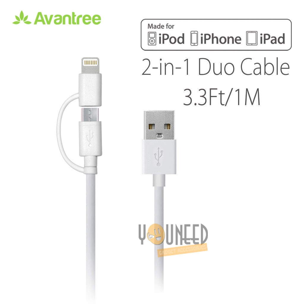 Jual AVANTREE USB to Lightning & Micro USB Connectors - 2 in 1 Duo ...