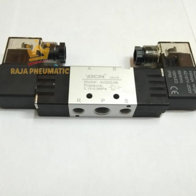 Jual SOLENOID VALVE DOUBLE COIL 4V220-08 5/2 WAY 1/4 INCH | Shopee ...