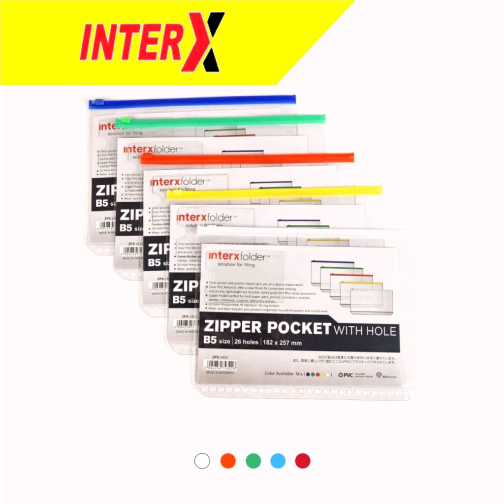 Jual InterX Zipper Pocket Loose Leaf B5 200 Micron ZPX-2402 (with holes ...