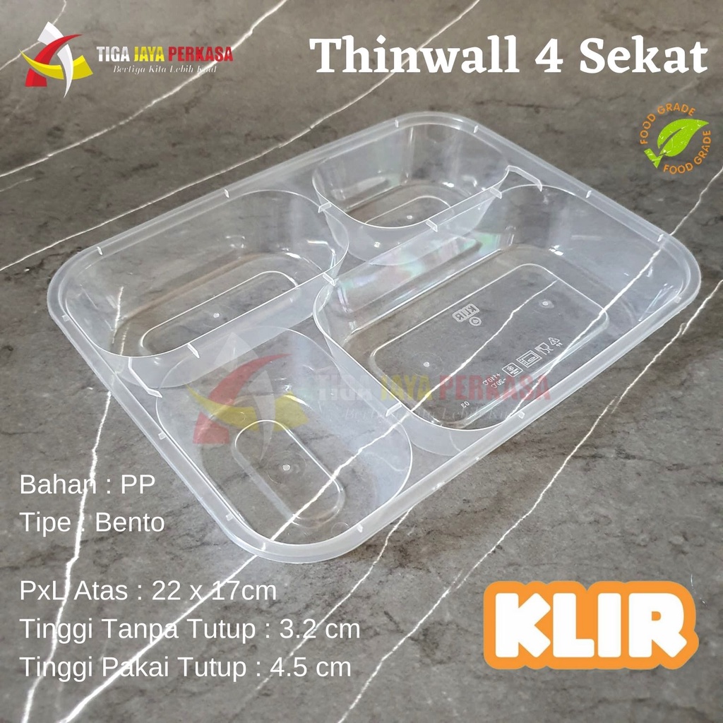 Jual Thinwall Bento Plastik Sekat 4 KLIR / Kotak Makan Bento 4 Sekat ...