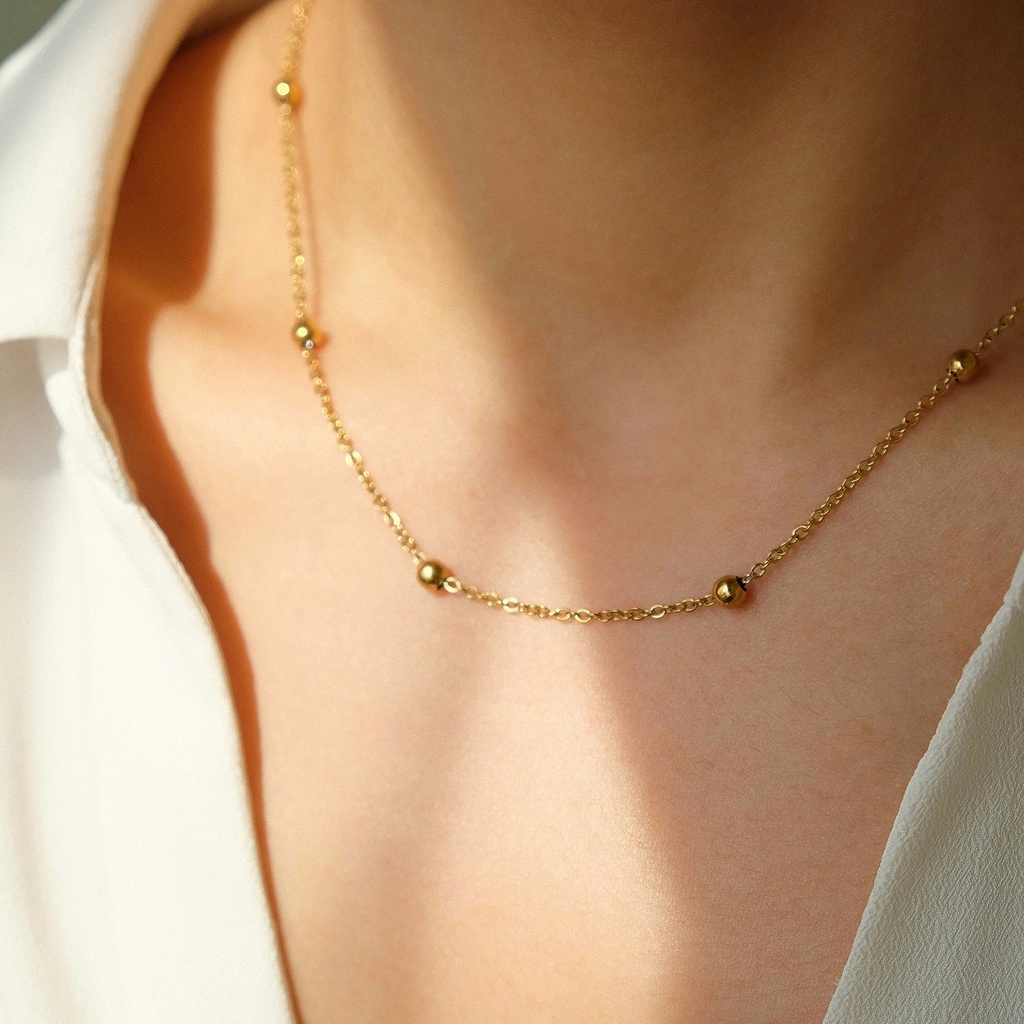 Jual Beaded Link Chain Necklace Bracelet — 18K Gold / Rose Gold Plated ...
