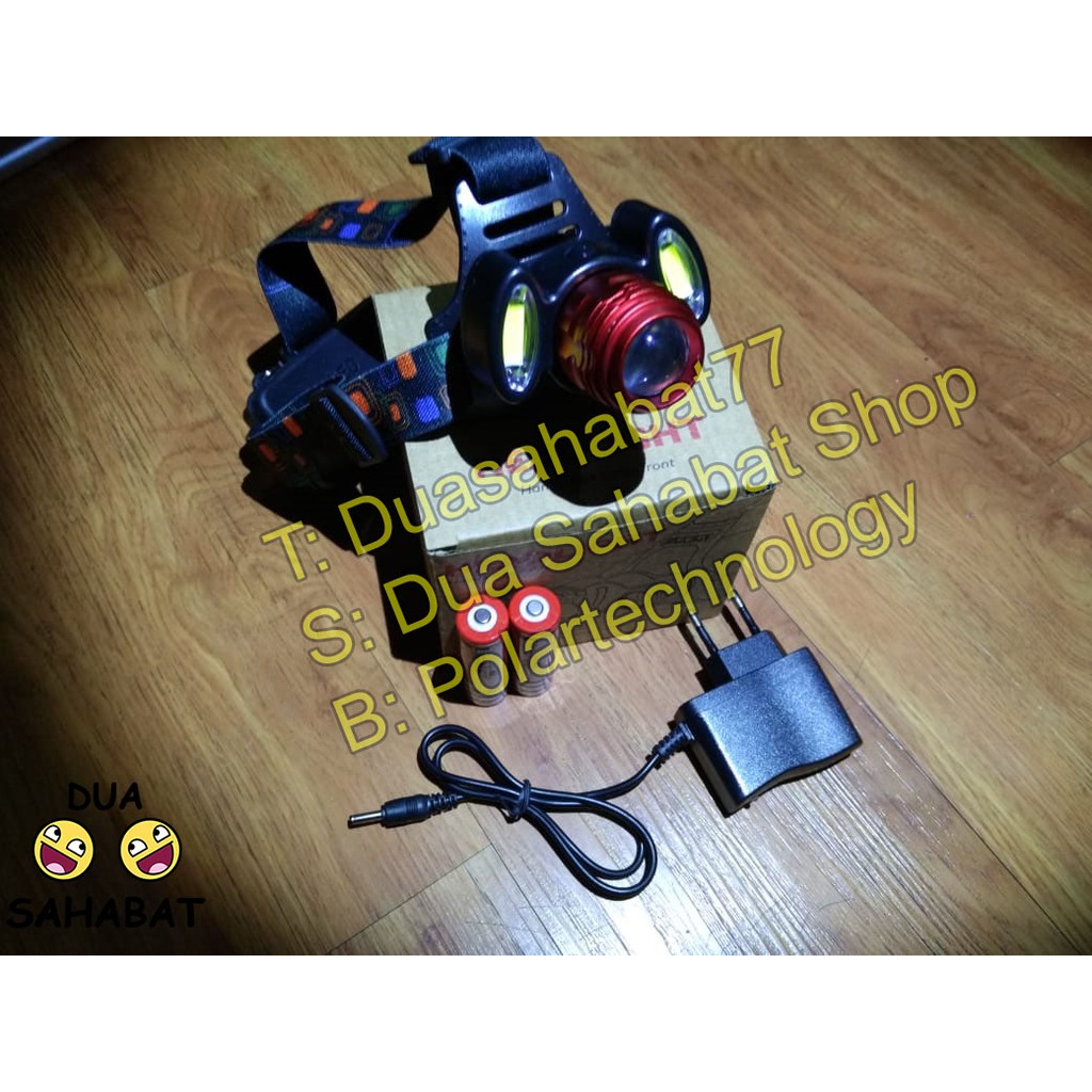 Jual Paket senter kepala Headlamp headlight 1 mata LED T6 + 2 COB camping | Shopee Indonesia