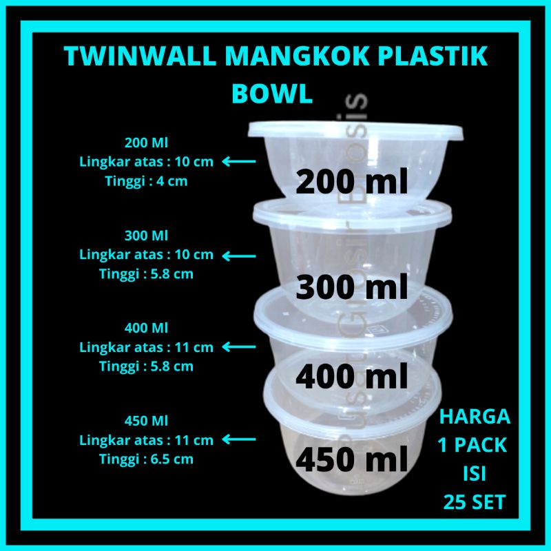 Jual COD-ISI25pcs - Thinwall Mangkok Bulat 200ml 300ml 400ml 450ml 500ml + tutup cup puding ...