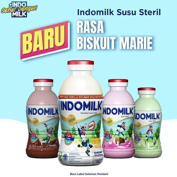Jual INDOMILK Susu Steril Vanila Marie, Strawberry, Chocolate Botol 190ml | Shopee Indonesia